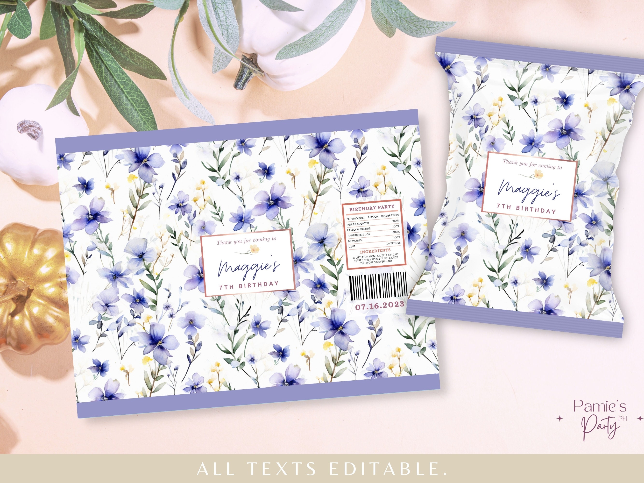 Editable Wildflower Chip Bag, Spring Birthday, Floral Baby Shower ...