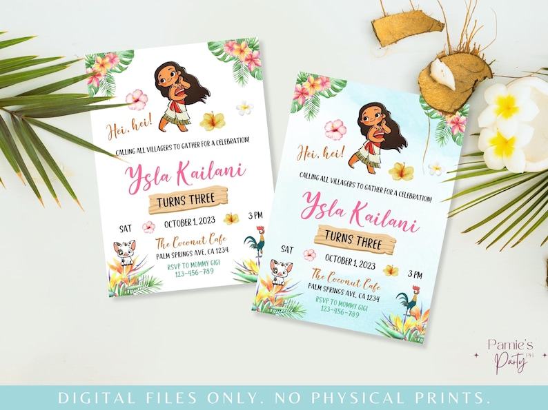 Moana Birthday Invitation, Editable Hawaiian Luau Invite (digital ...
