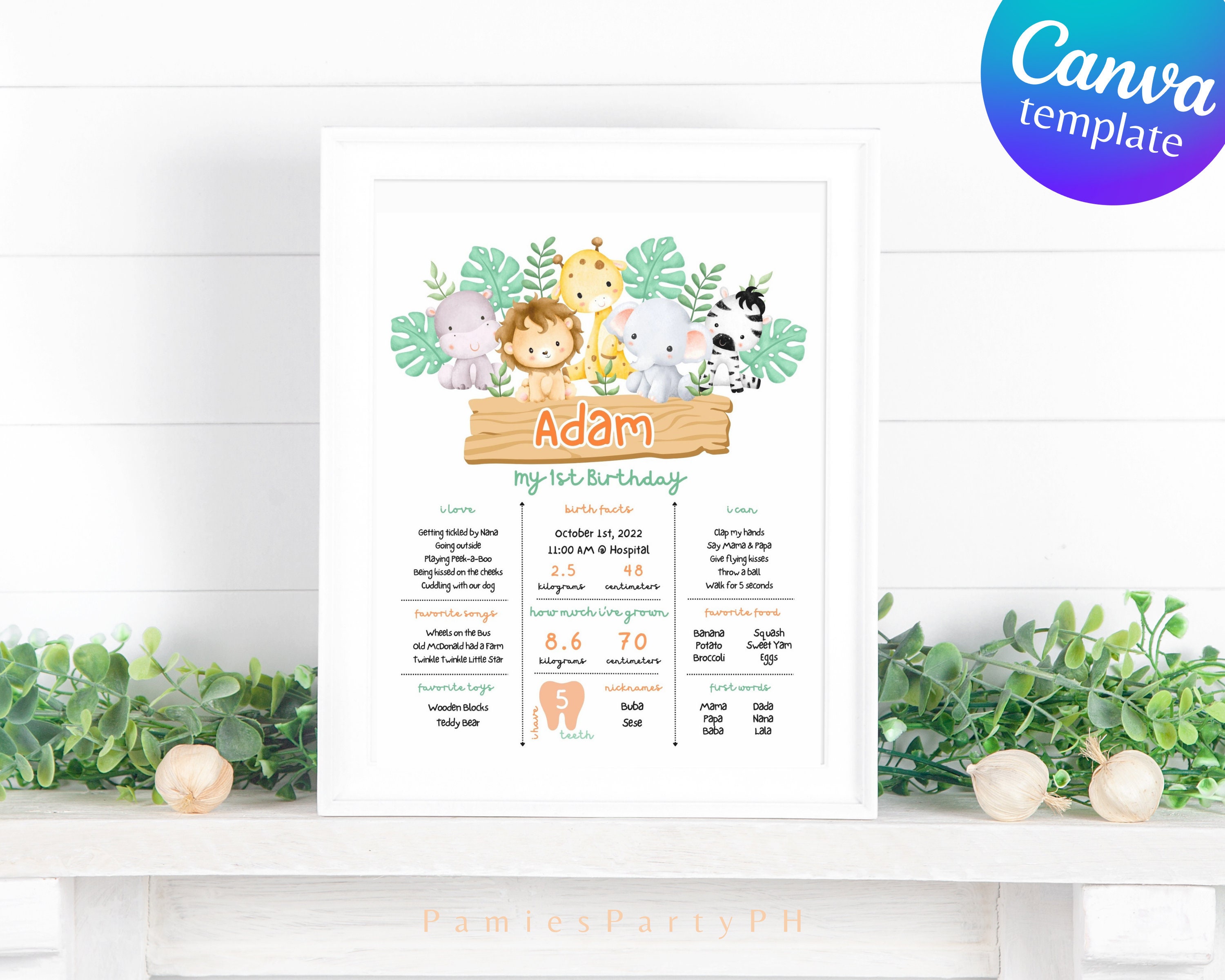 Baby Safari Milestone Board, Birthday Board, Jungle Safari 1st Birthday ...