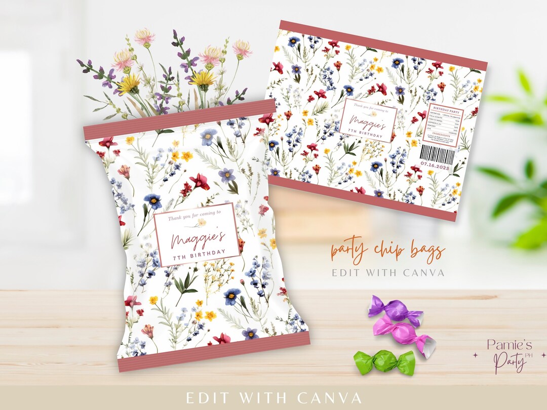 Editable Wildflower Chip Bag, Spring Birthday, Floral Baby Shower ...