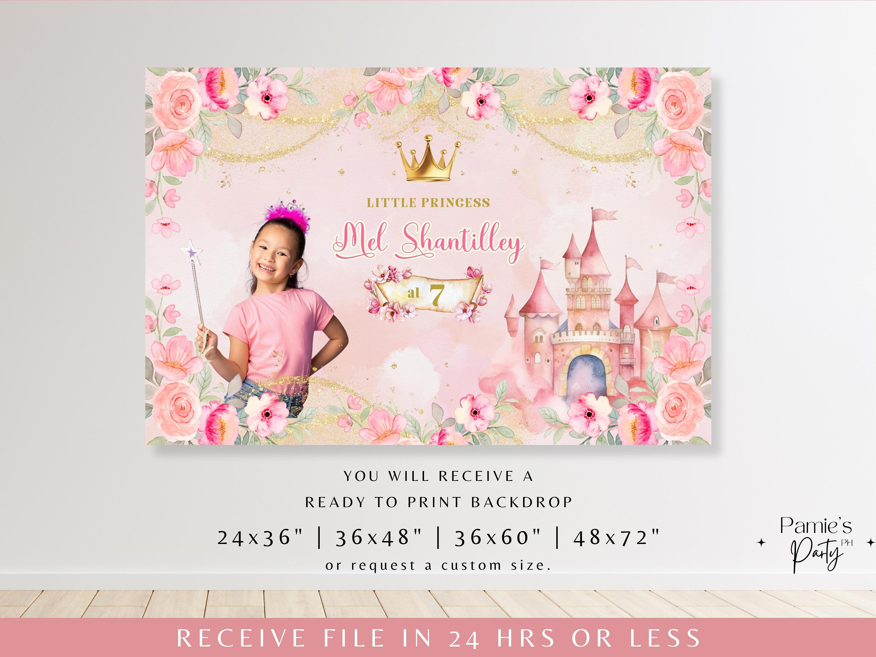 Personalized Princess Birthday Backdrop, Girl Pink and Gold Birthday ...