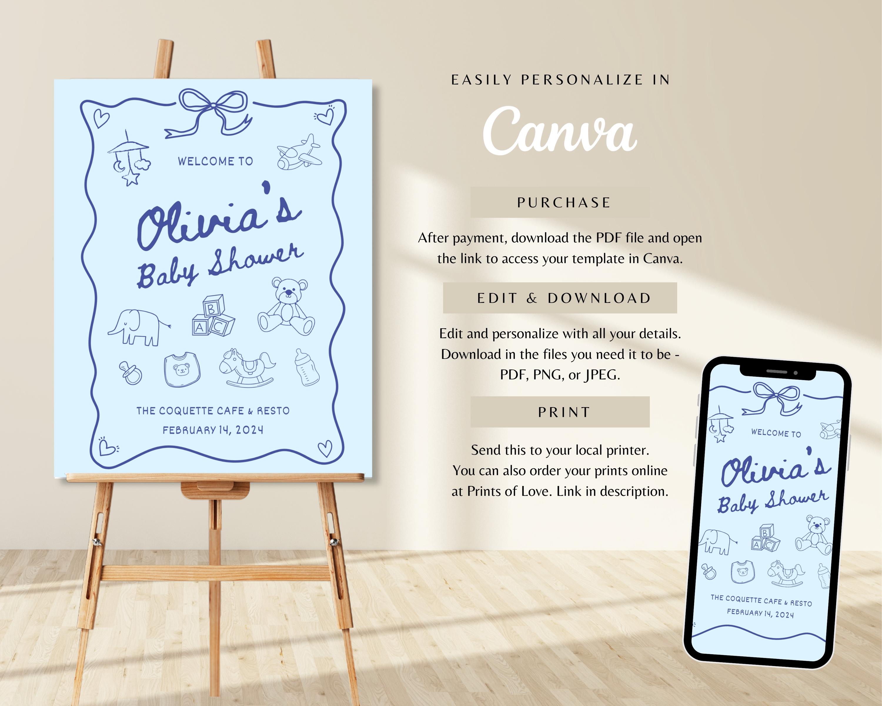Hand Drawn Baby Shower Welcome Sign, Handwritten Sign for Retro Baby ...
