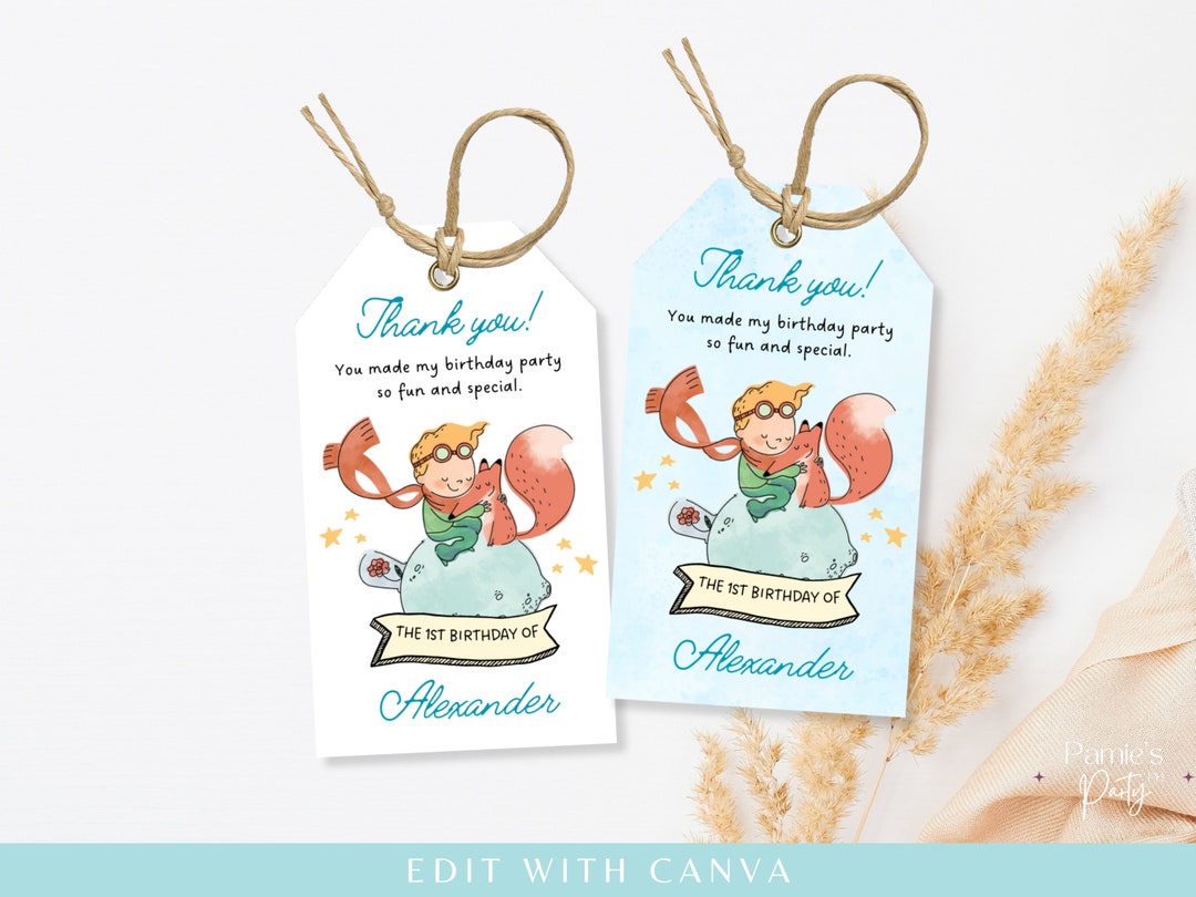 The Little Prince Favor Tags, Thank You Tags, 1st Birthday, Minimalist ...