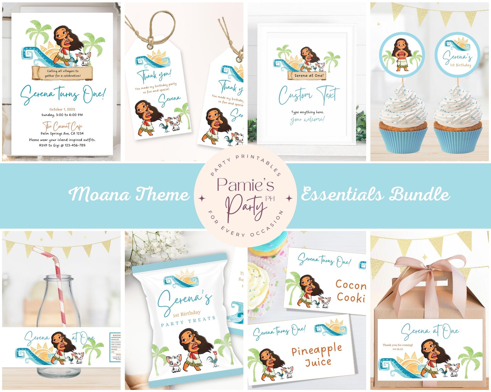 Moana Editable Birthday Bundle, ESSENTIALS BUNDLE Printable, Tropical ...
