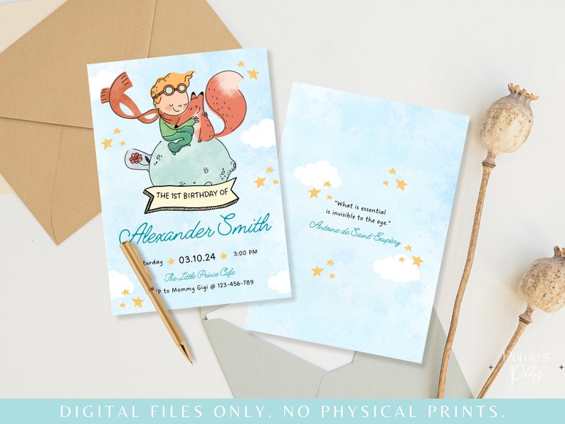 Invitación de cumpleaños editable de El Principito, plantilla de Canva ...