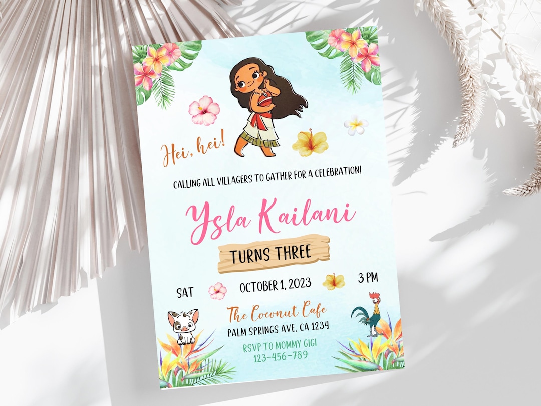 Moana Birthday Invitation, Editable Hawaiian Luau Invite (digital ...
