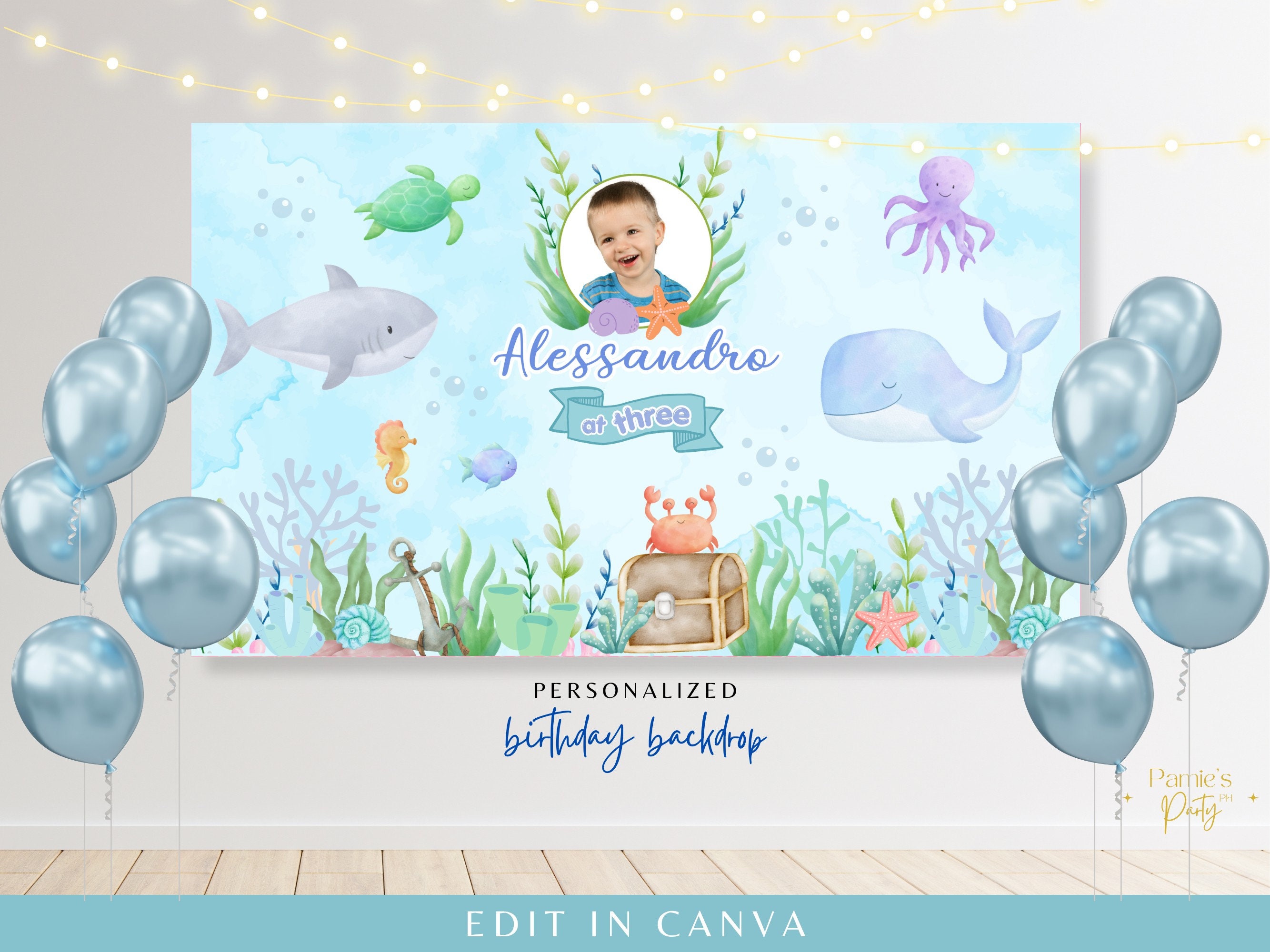 Editable Under the Sea Banner, Ocean Animals, Boy First Birthday Party ...