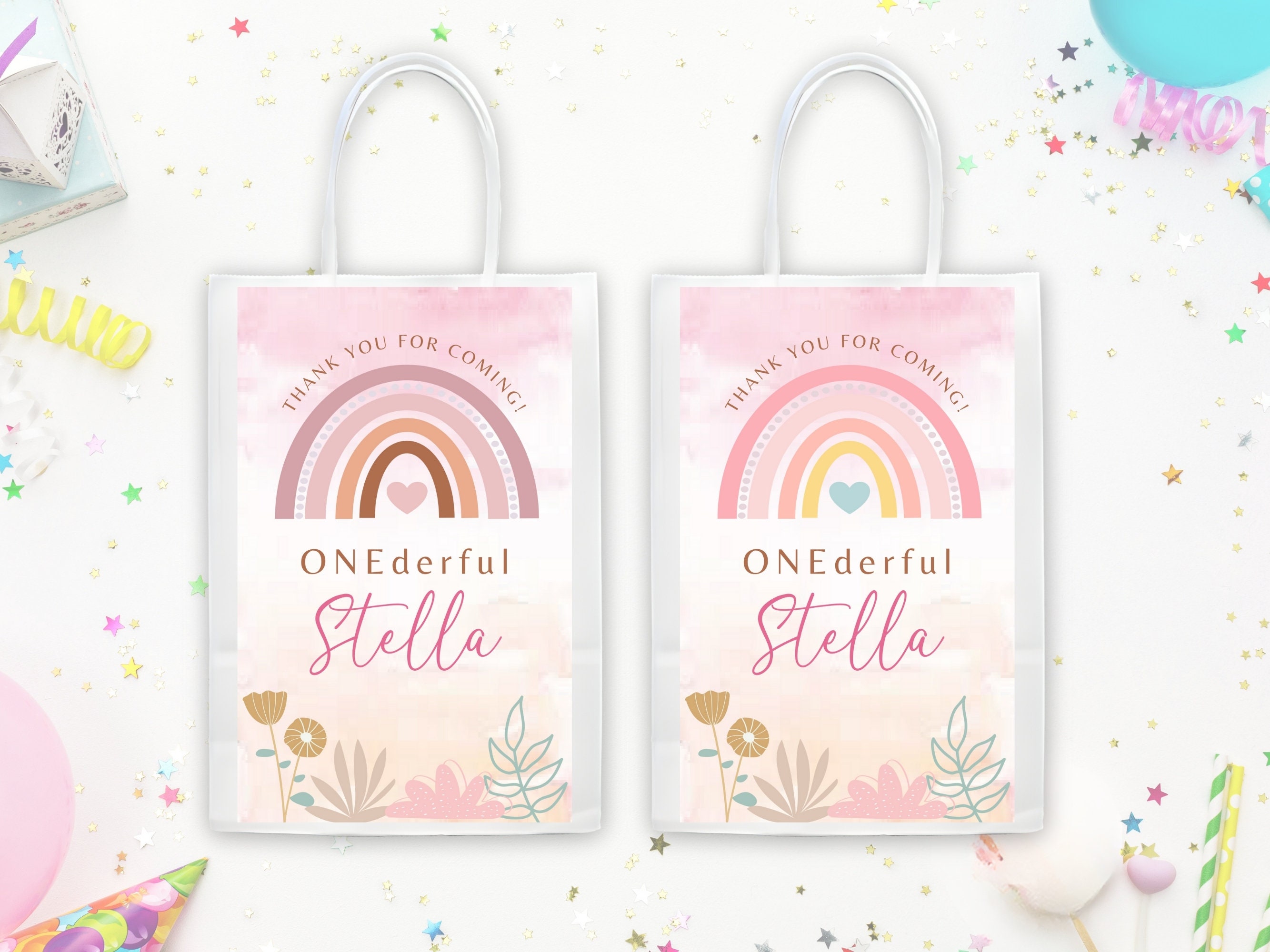 Boho Rainbow Gift Bag Labels, Pastel Earth Colors Loot Bags, Treat Bag ...