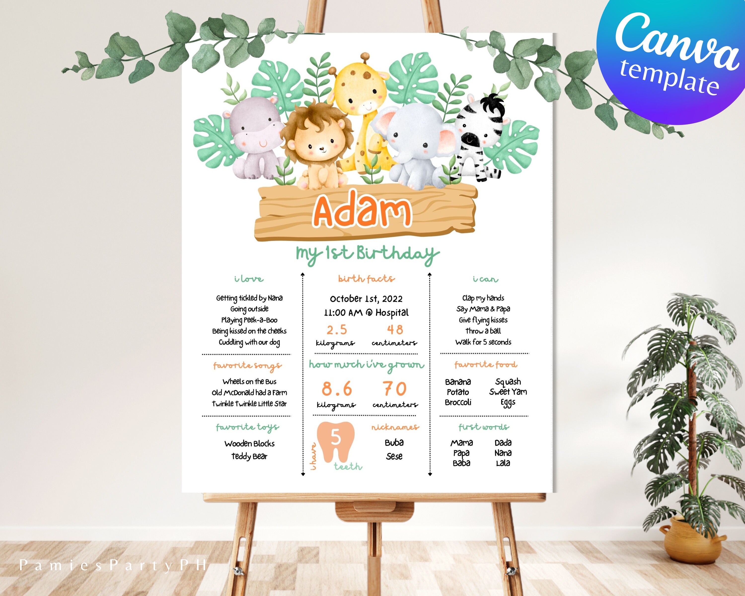 Baby Safari Milestone Board, Birthday Board, Jungle Safari 1st Birthday ...