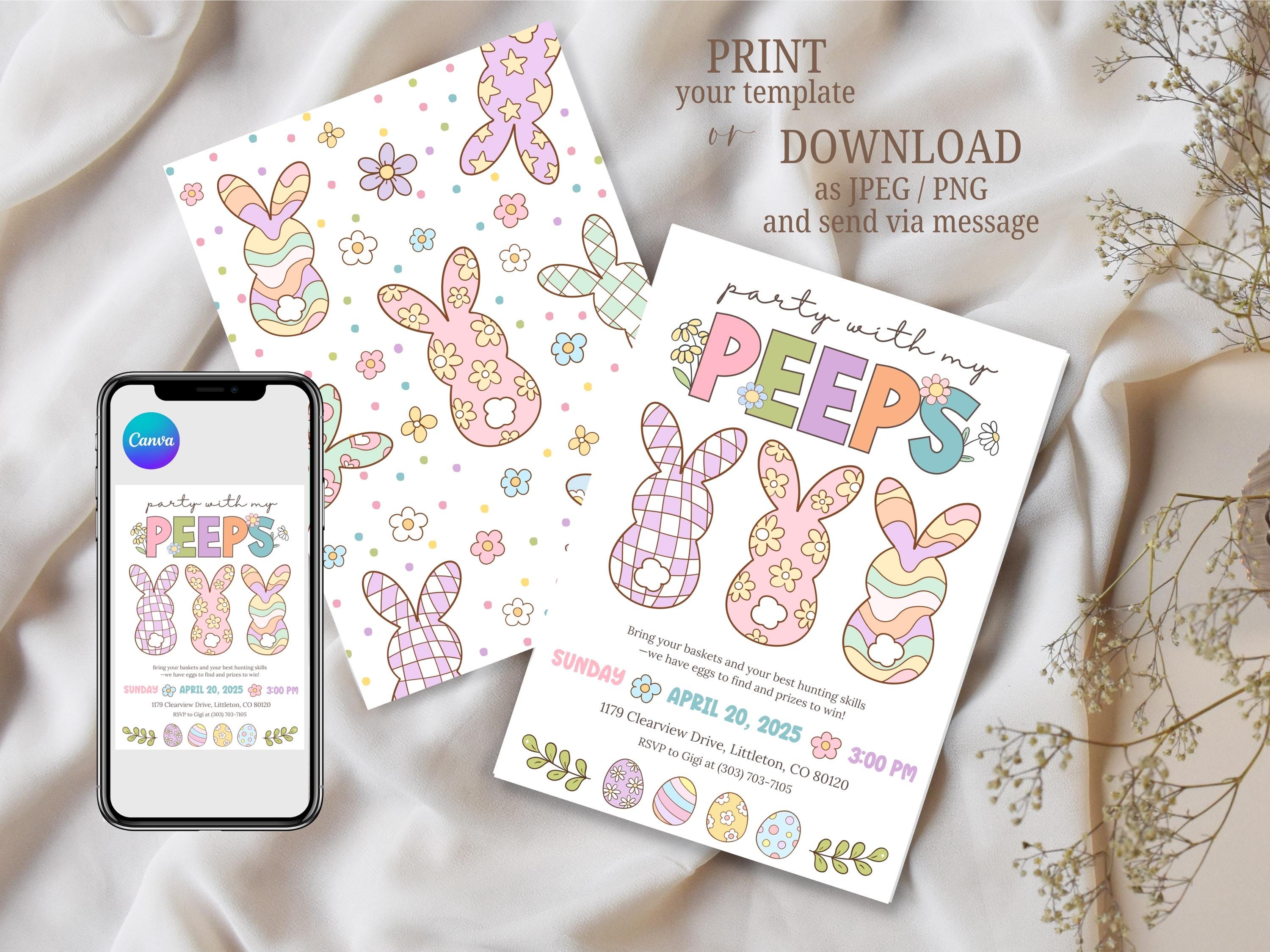 Party With My Peeps Easter Egg Party Invitation, Pastel Easter Bunny ...