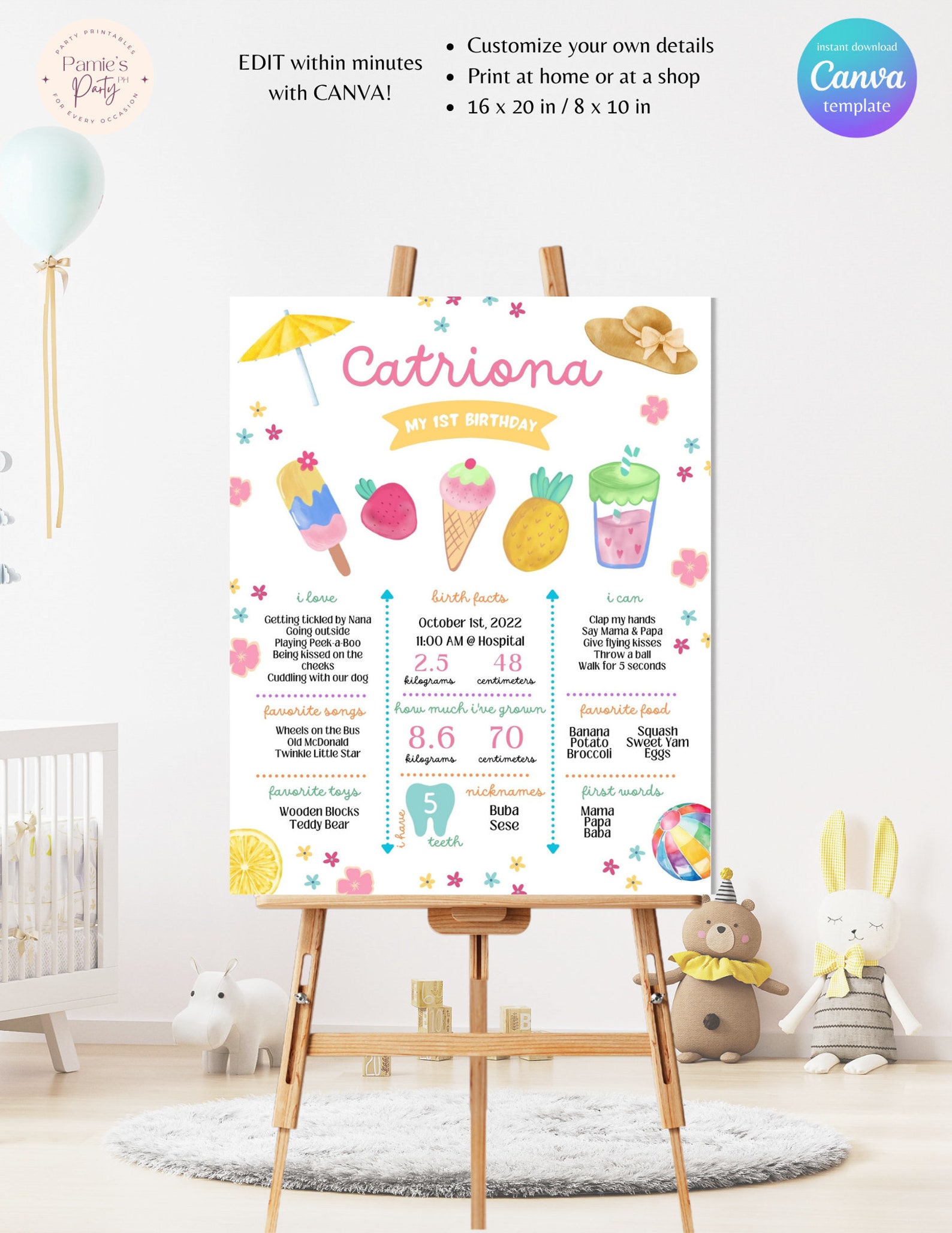 Pastel Summer Milestone Birthday Board, Editable Birthday Board for ...
