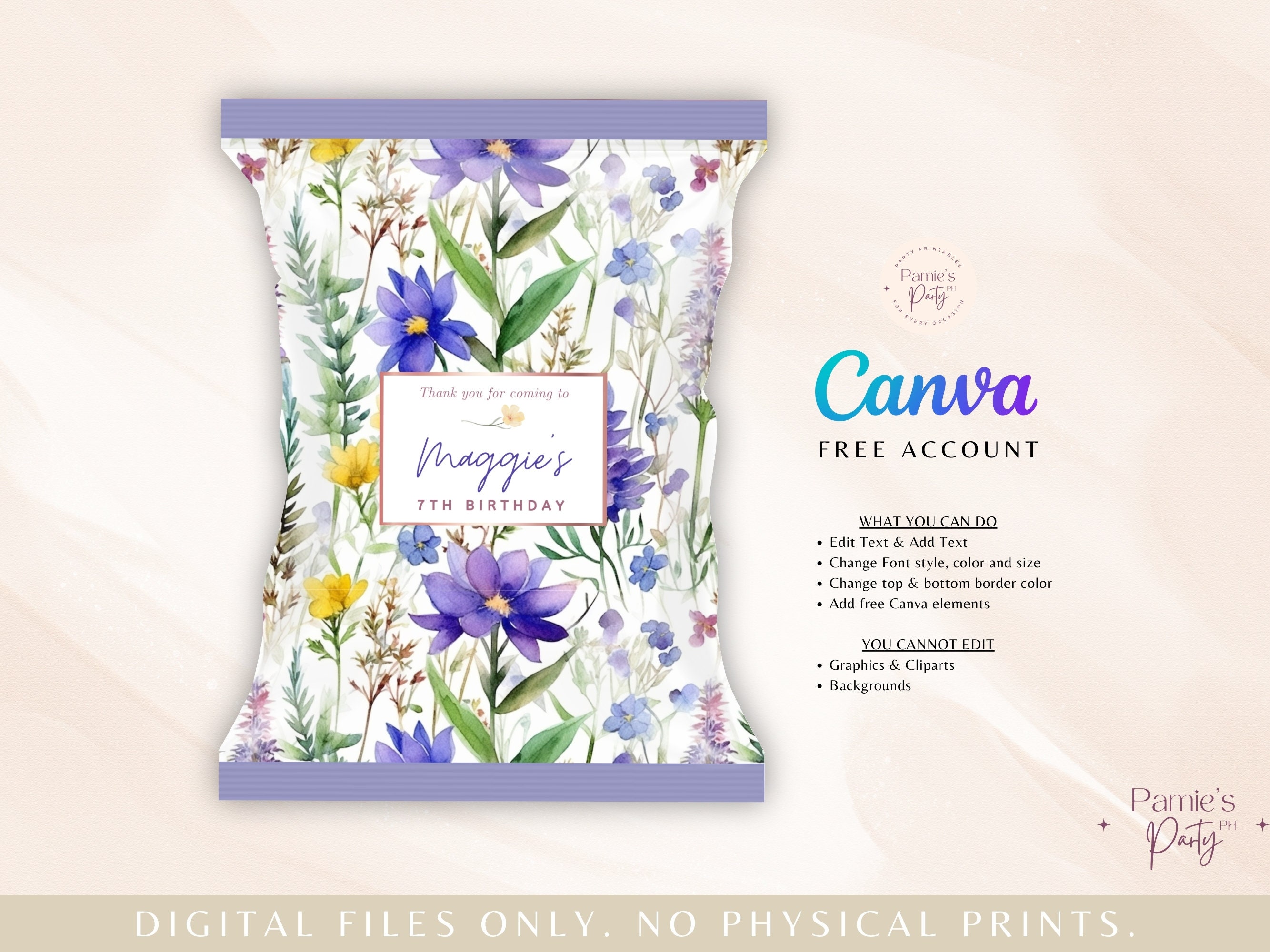 Editable Wildflower Chip Bag, Spring Birthday, Floral Baby Shower ...