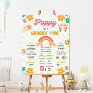 Groovy One Milestone Birthday Board, Editable Groovy Party Sign, Retro ...