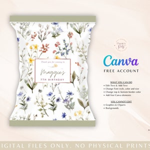 Editable Wildflower Chip Bag, Spring Birthday, Floral Baby Shower ...