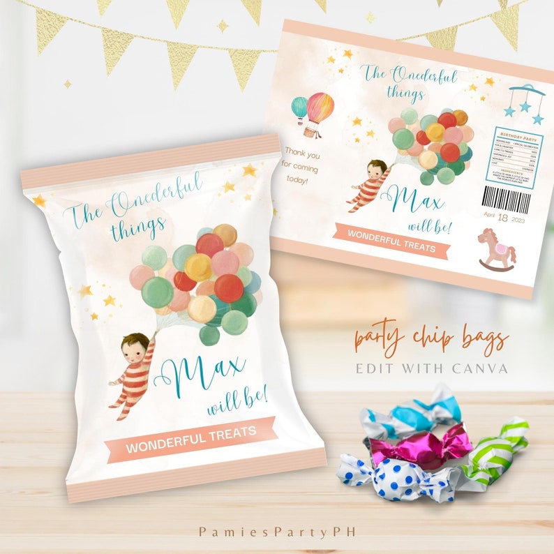 Onederful 1st Birthday Chip Bag, DIY Party Favors (canva Template) - Etsy