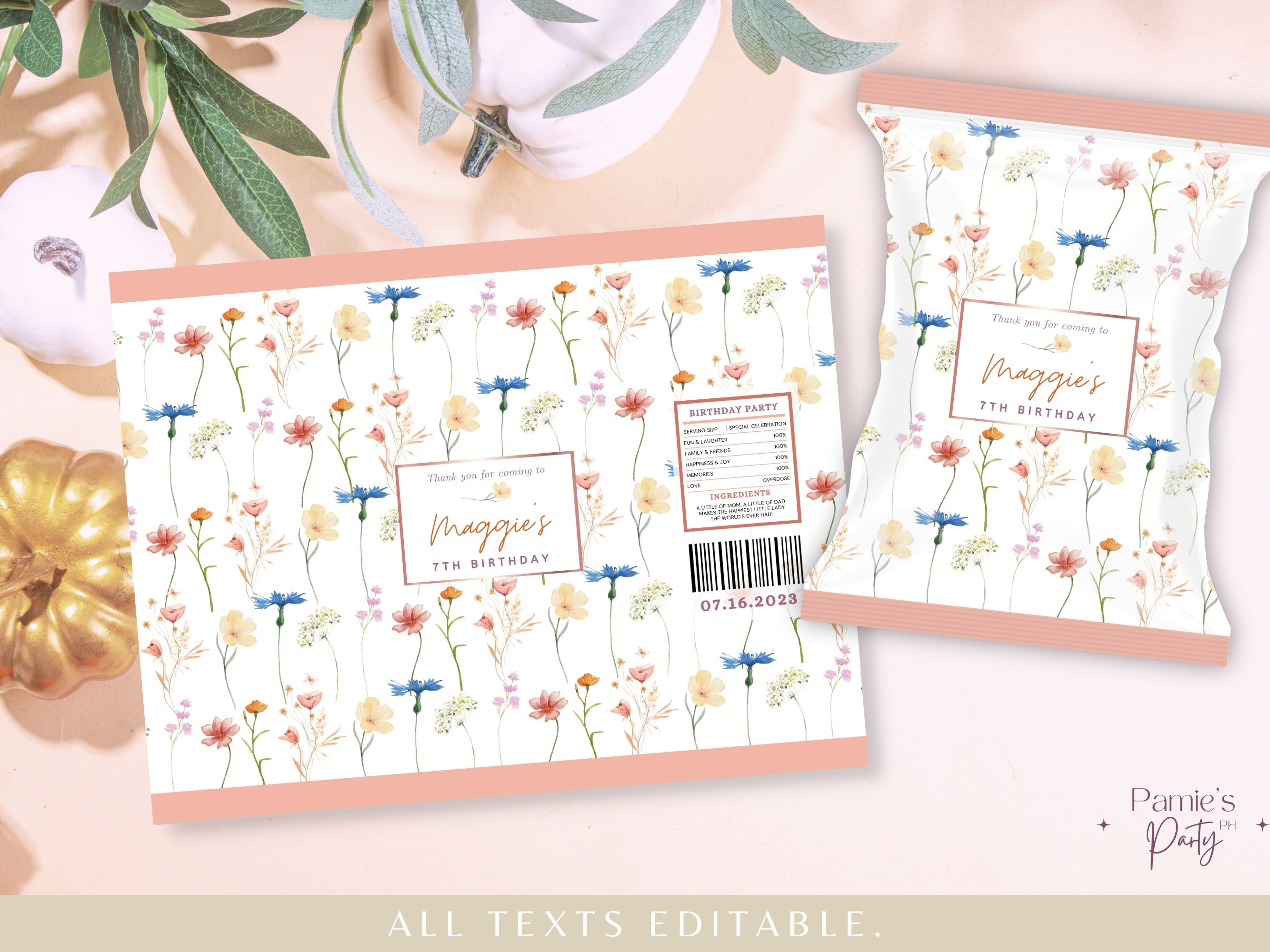 Editable Wildflower Chip Bag, Spring Birthday, Floral Baby Shower ...