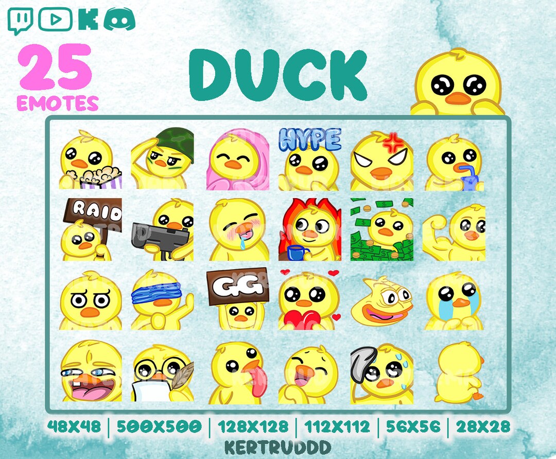 Quacktastic Collection: 25 Cute Yellow Duck Emotes for Twitch, Kick ...