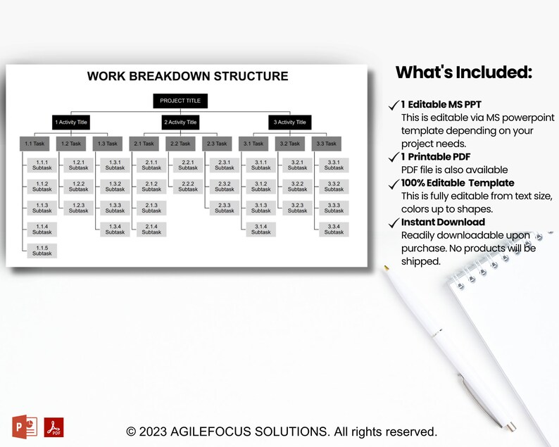 Work Breakdown Structure, Project Management Template, Project Planner ...