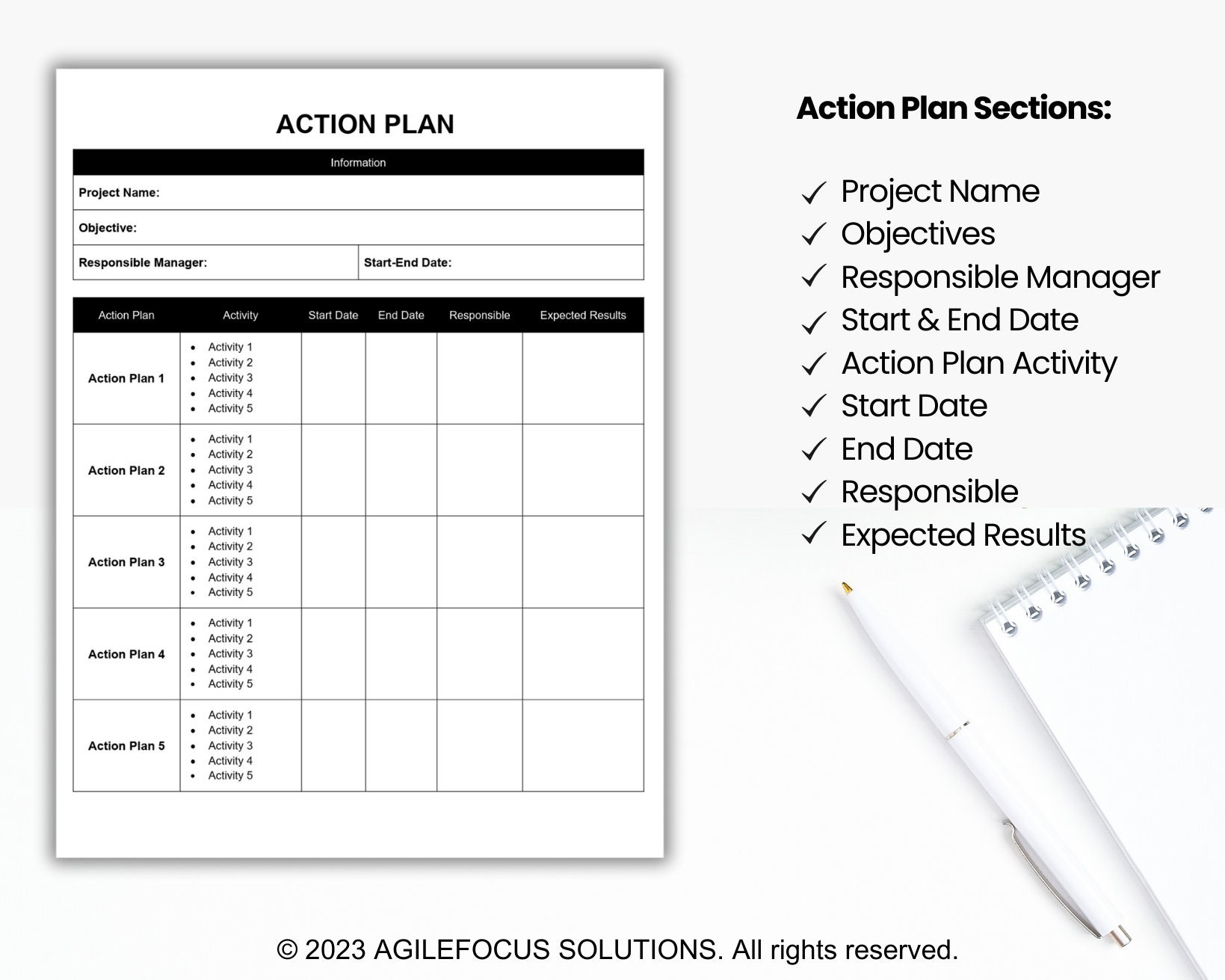 Action Plan Template, Project Action Plan, Project Plan, Task Planner ...