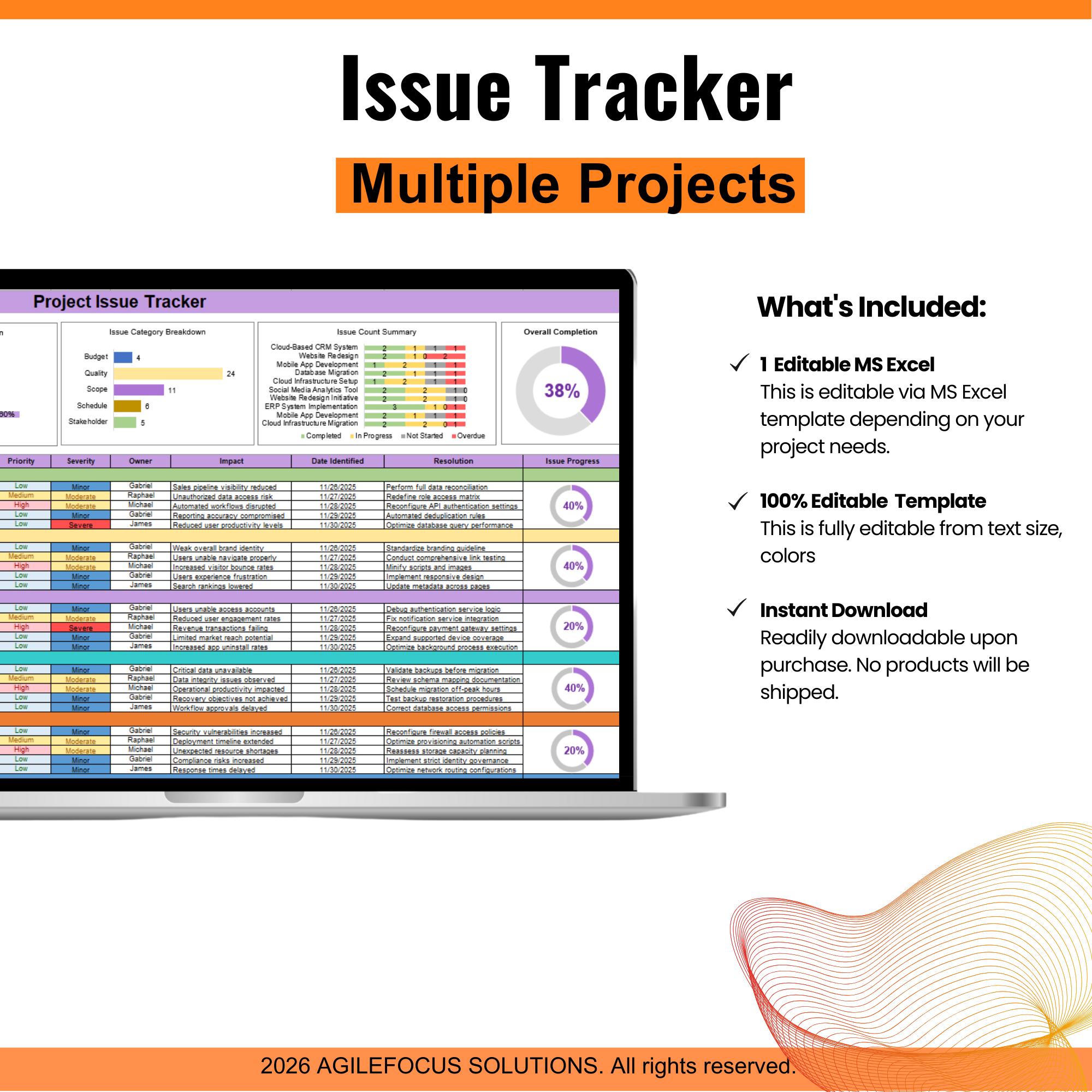 Issue Tracker Spreadsheet, Issue Tracker Excel, Issue Tracker, Issue ...