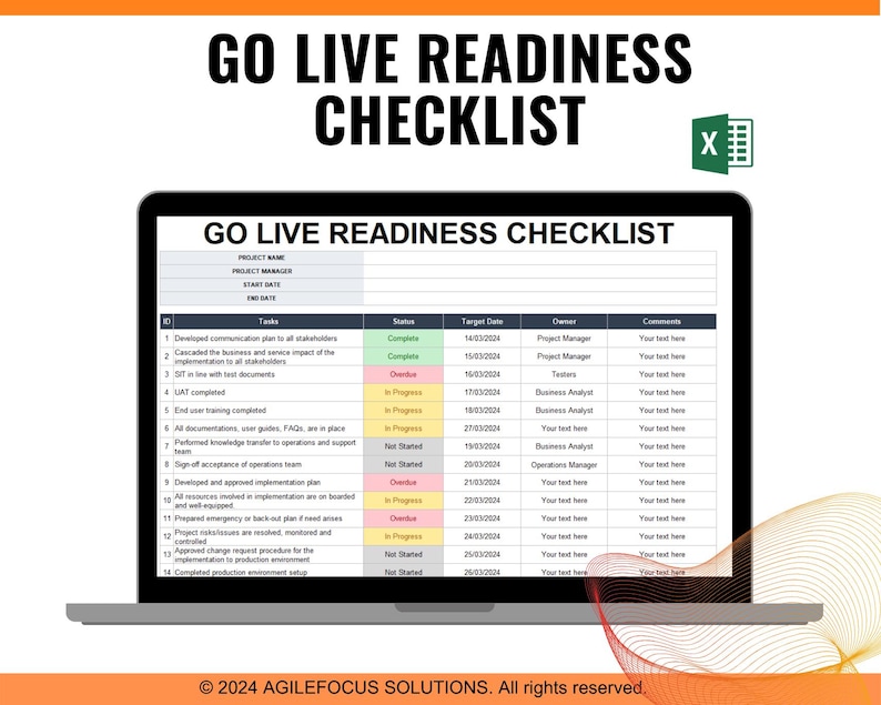 Go Live Readiness, Go Live Checklist, Go Live Template, Project ...
