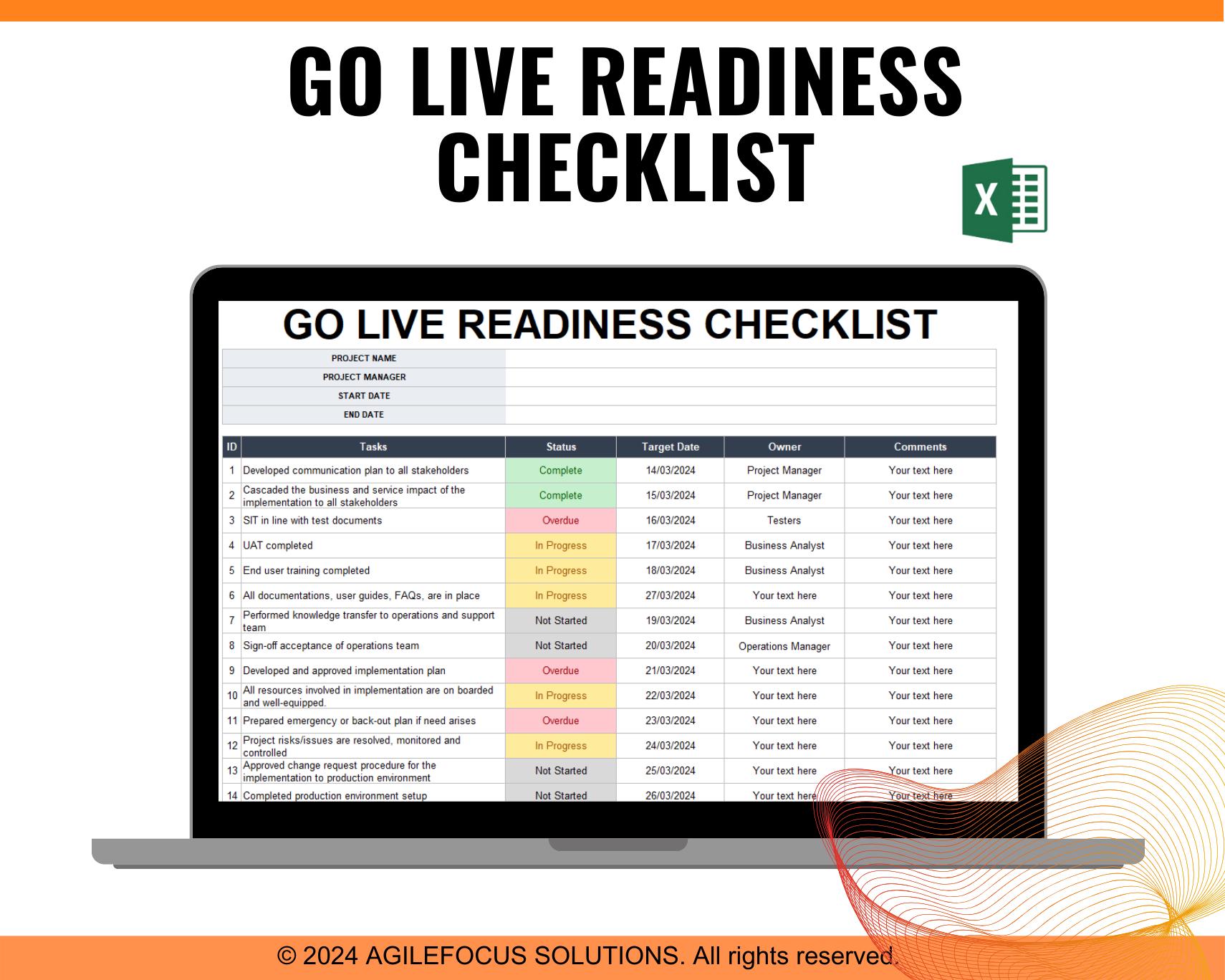 Go Live Readiness, Go Live Checklist, Go Live Template, Project ...