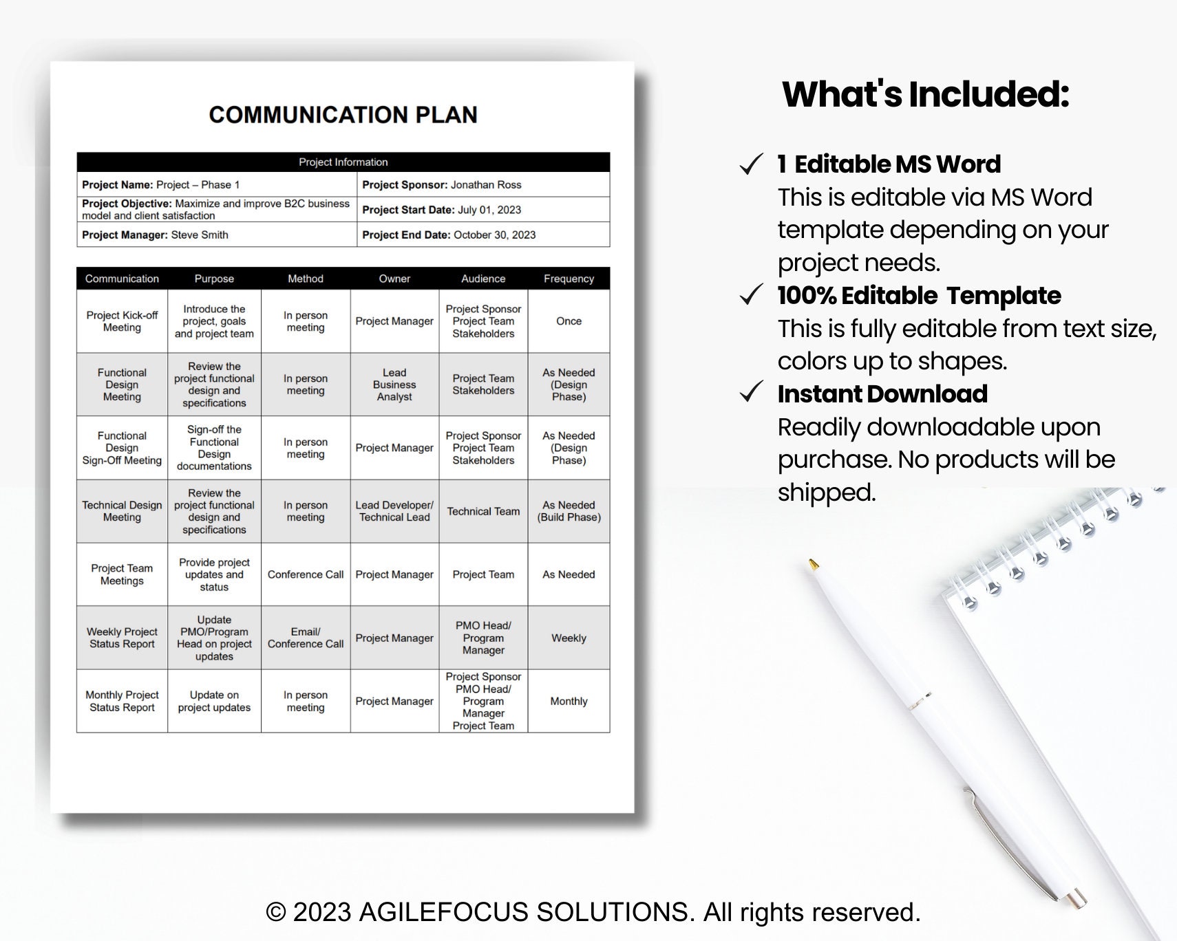 Communication Plan Template, Project Management, Project Template ...