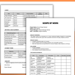 Scope of Work Template, Statement of Work, SOW Template, Project ...