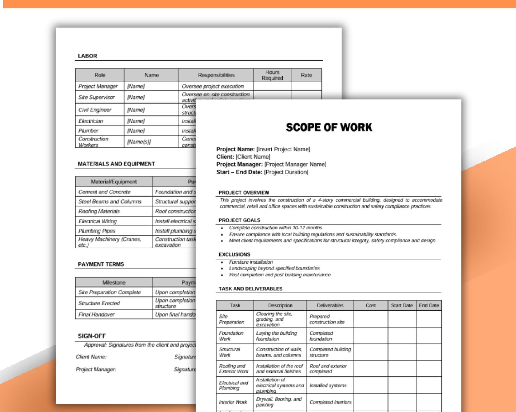 Scope of Work Template, Statement of Work, SOW Template, Project ...