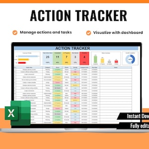 Action Tracker, Action Tracker Excel, Action Item Spreadsheet, Action ...