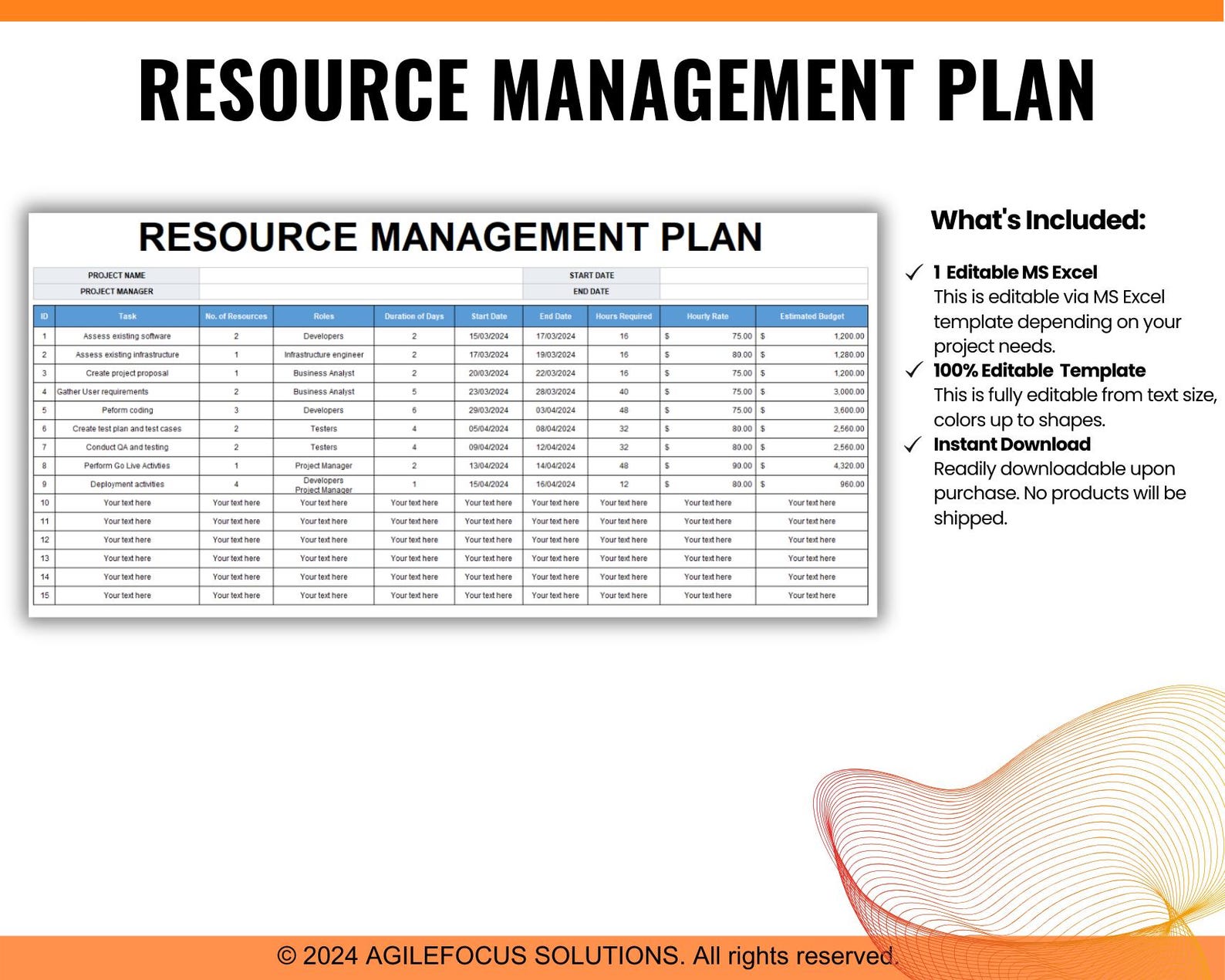 Resource Planning Spreadsheet, Resource Management Plan, Resource ...