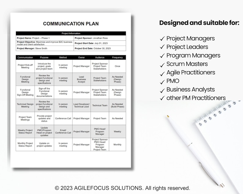 Communication Plan Template, Project Management, Project Template ...