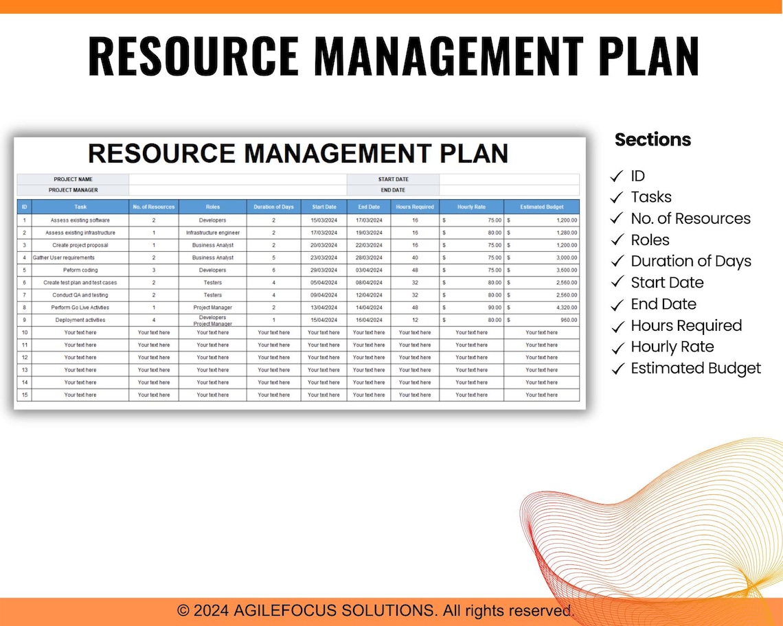 Resource Planning Spreadsheet, Resource Management Plan, Resource ...