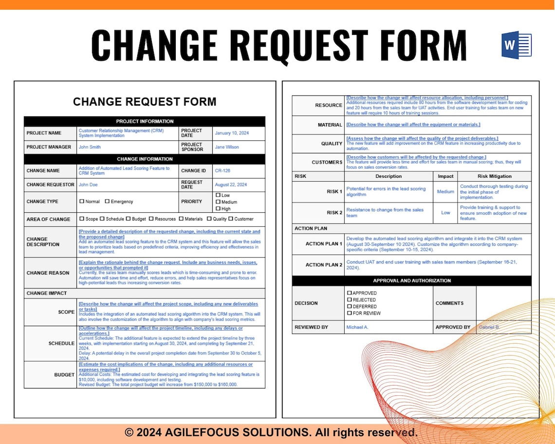 Change Management, Change Request Form, Project Management, Project ...