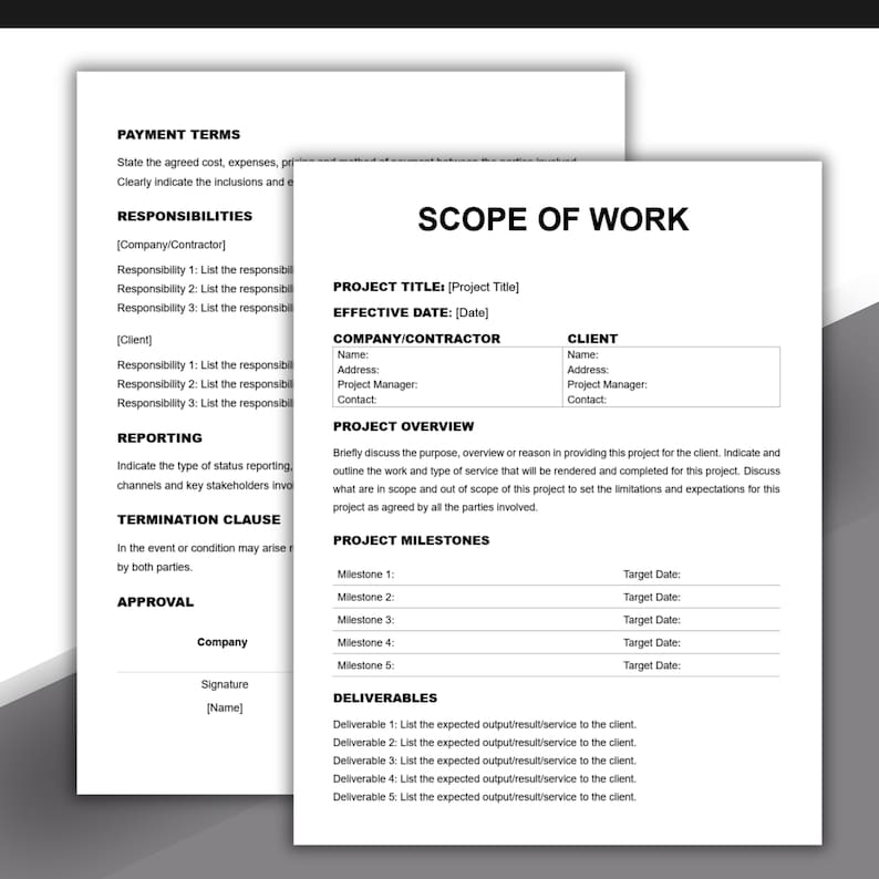 Scope of Work Template, Statement of Work, SOW Template, Project ...