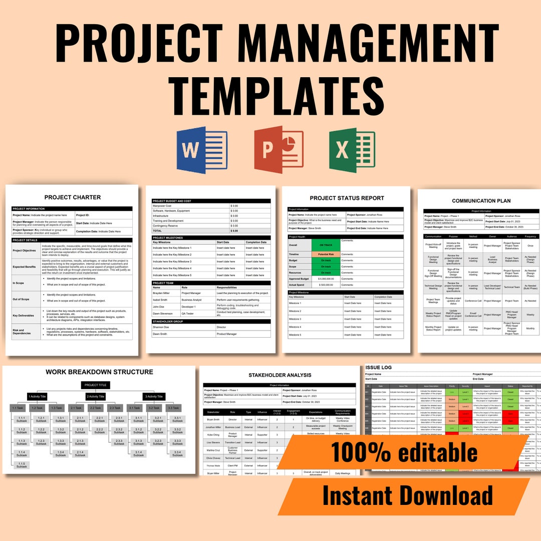 Project Management Bundle, Project Templates, Project Charter, Project ...