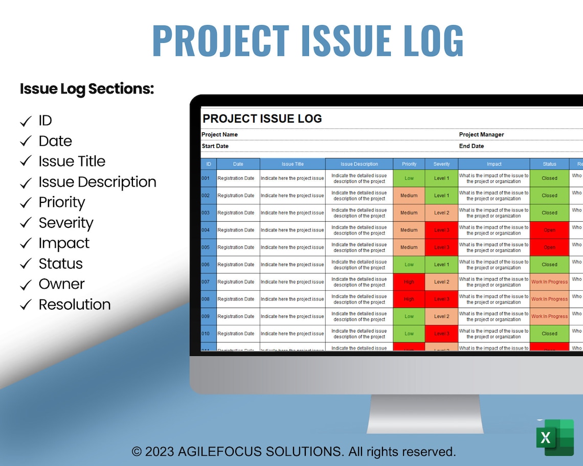 Issue Log Issue Tracker Issue Register RAID Log Issue - Etsy