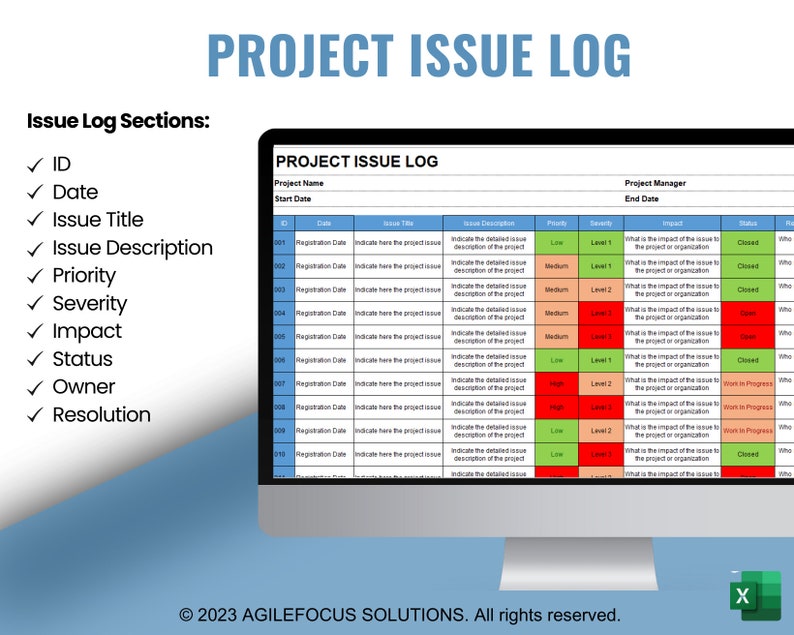 Issue Log Issue Tracker Issue Register RAID Log Issue - Etsy