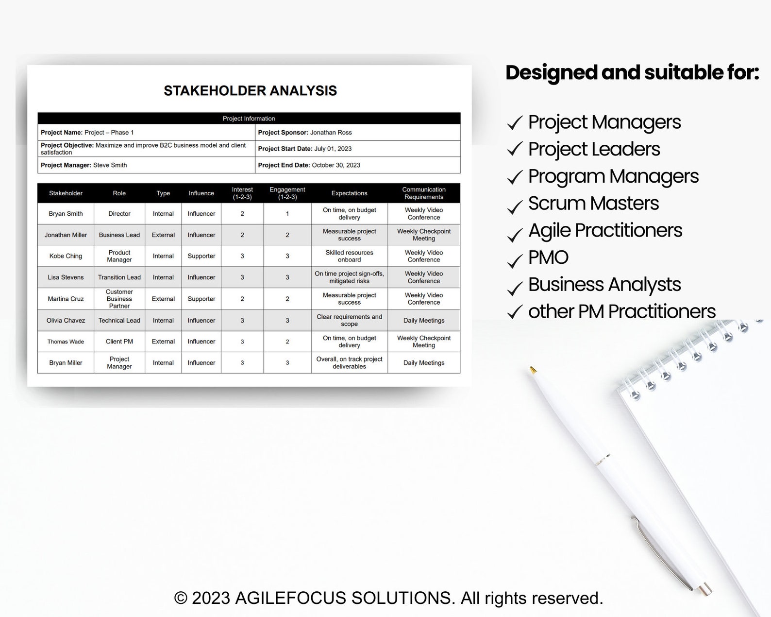 Stakeholder Analysis Template, Stakeholder Plan, Stakeholder Management ...