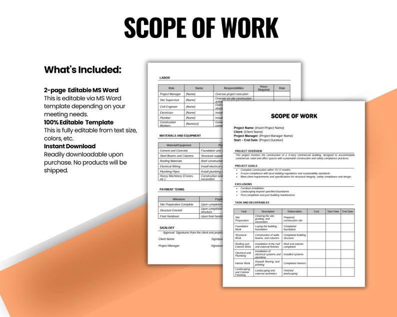 Scope of Work Template, Statement of Work, SOW Template, Project ...
