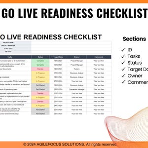 Go Live Readiness, Go Live Checklist, Go Live Template, Project ...
