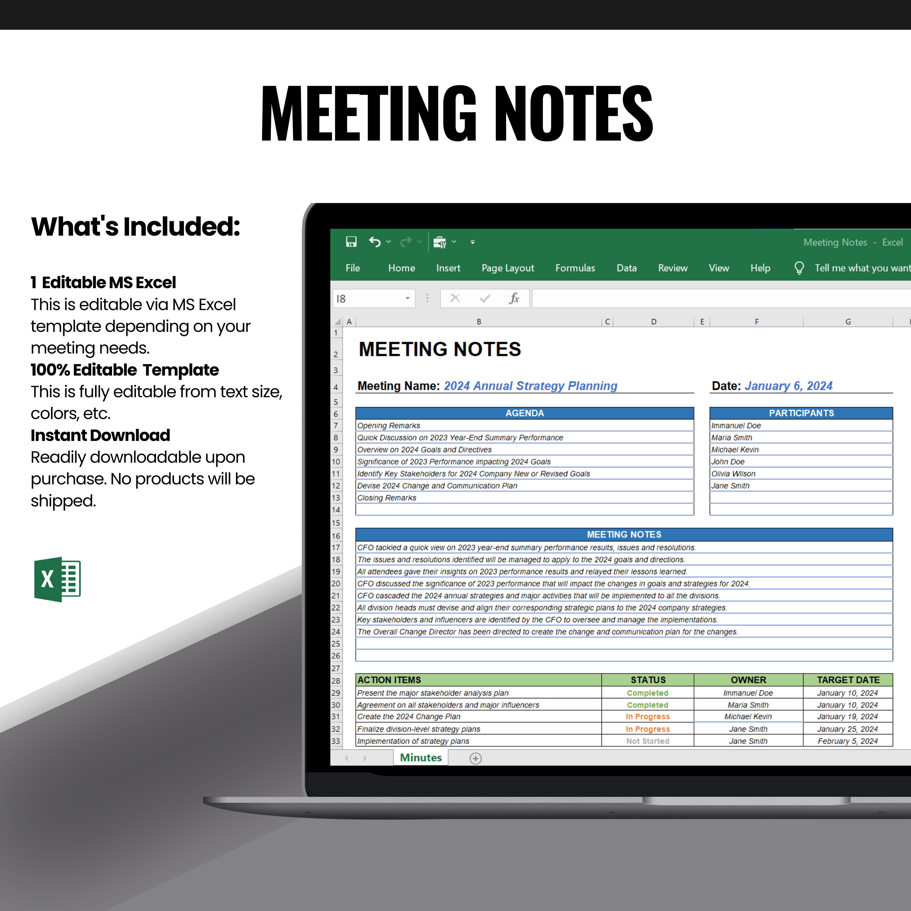 Meeting Notes, Meeting Minutes, Agenda, Editable Meeting Notes, Meeting ...