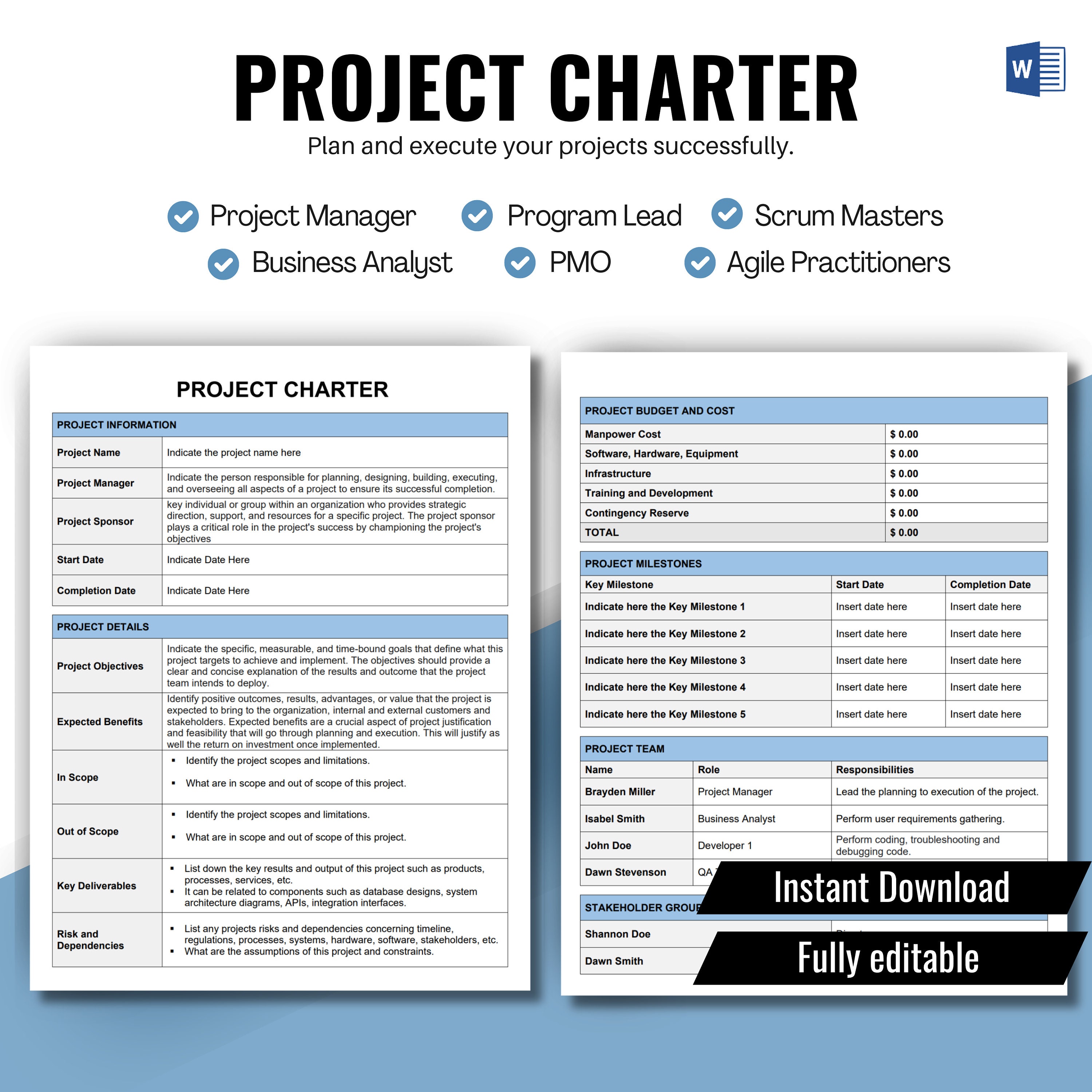 Project Charter Template Project Management Template Project - Etsy UK
