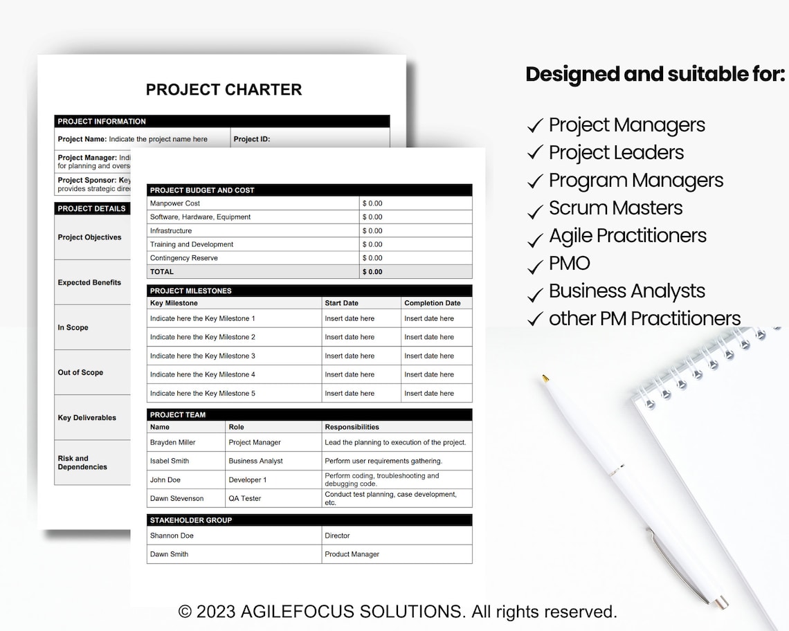 Project Charter Template, Project Management Template, Project, Project ...
