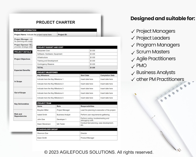 Project Charter Template, Project Management Template, Project, Project ...