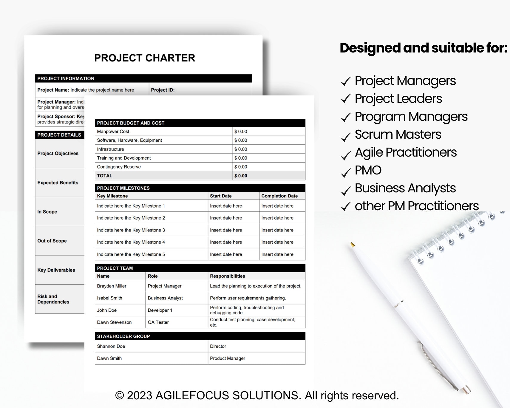 Project Charter Template, Project Management Template, Project, Project ...