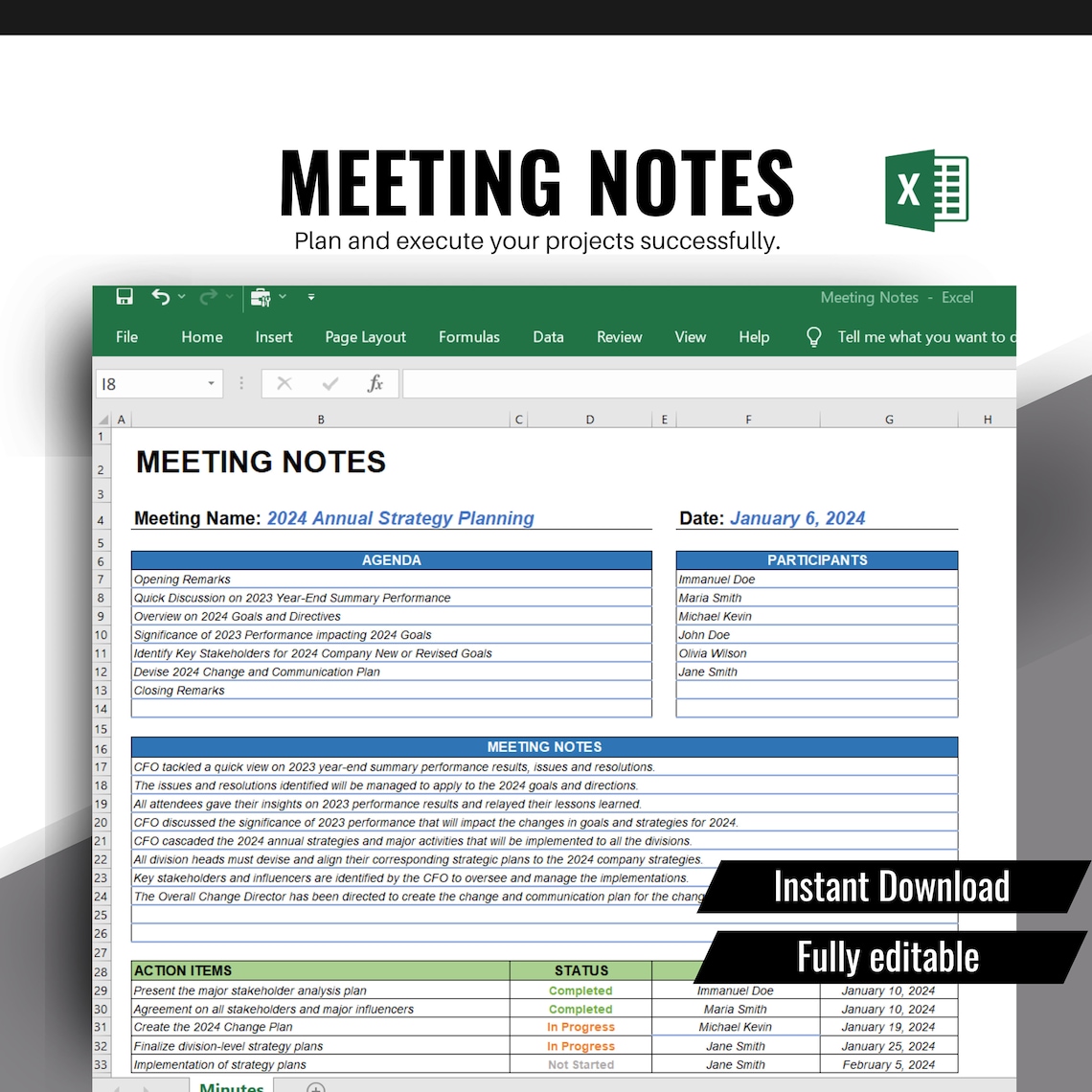 Meeting Notes, Meeting Minutes, Agenda, Editable Meeting Notes, Meeting ...
