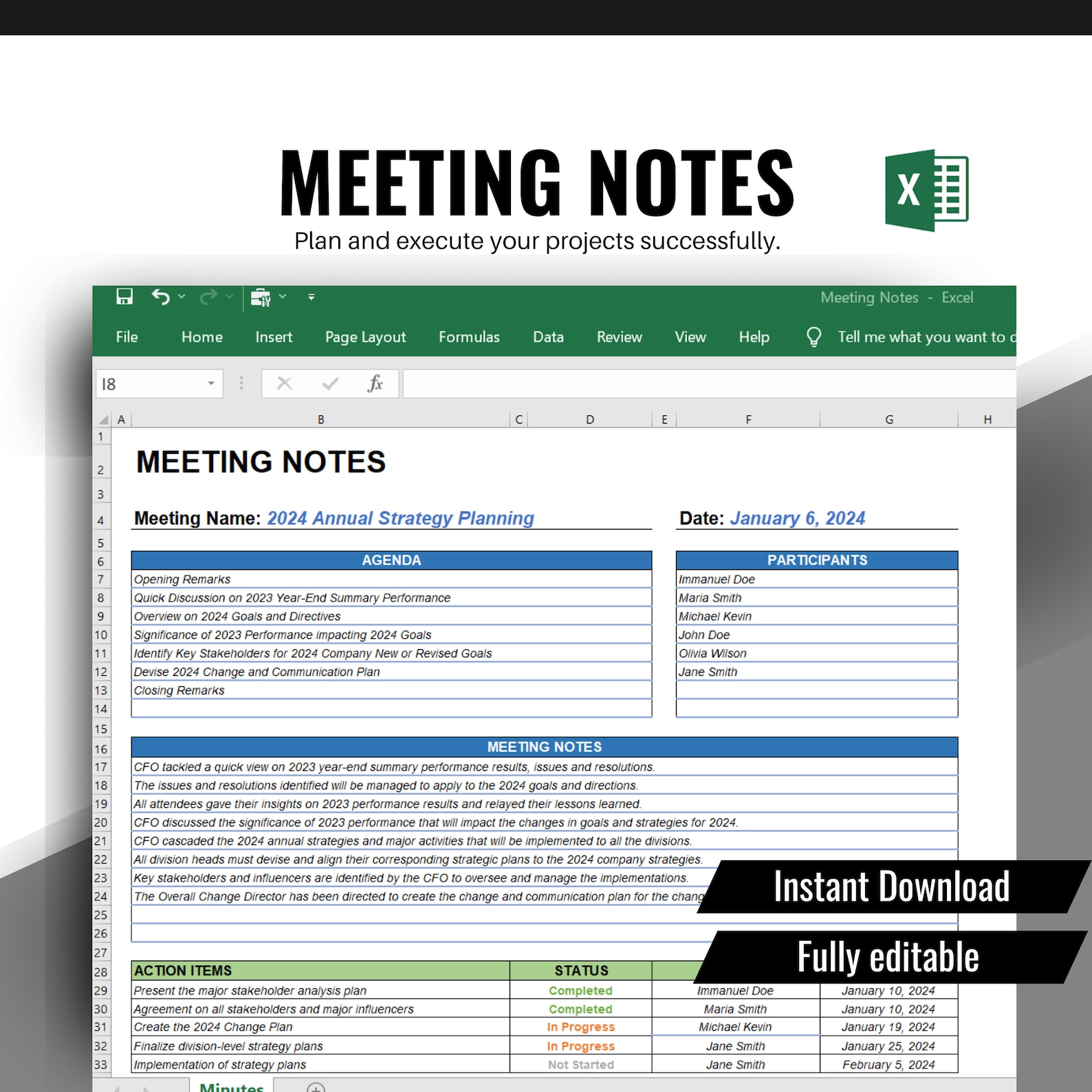 Meeting Notes, Meeting Minutes, Agenda, Editable Meeting Notes, Meeting ...
