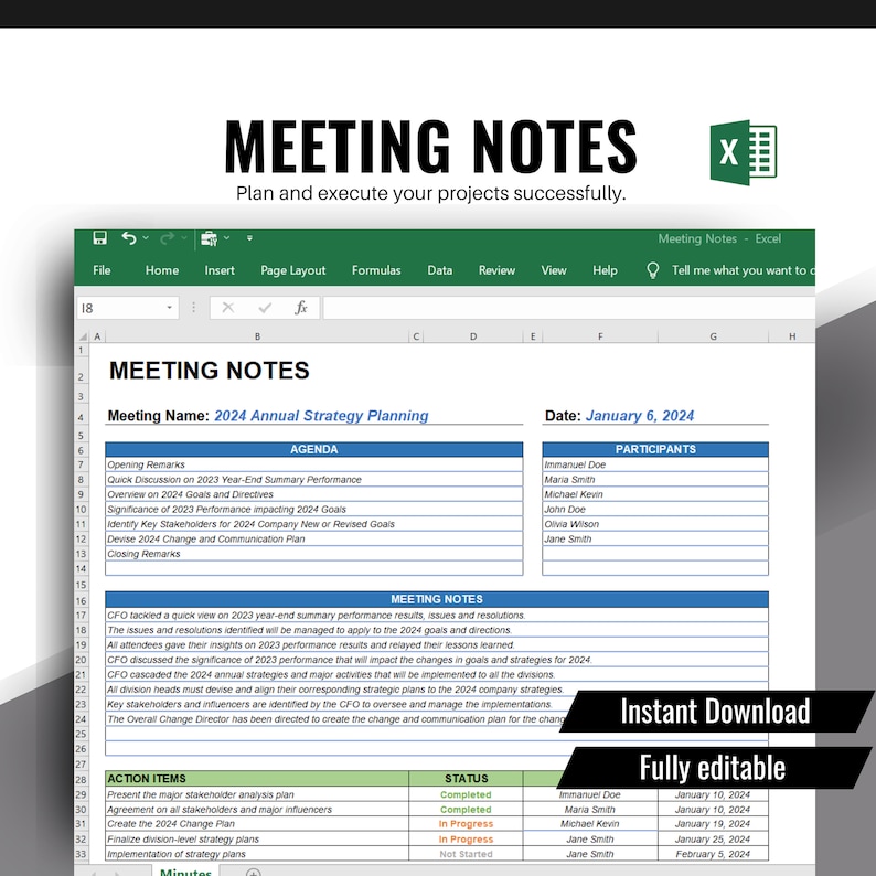 Meeting Notes, Meeting Minutes, Agenda, Editable Meeting Notes, Meeting ...