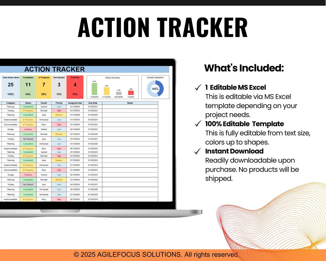 Action Tracker, Action Tracker Excel, Action Item Spreadsheet, Action Plan, Action Log Project ...